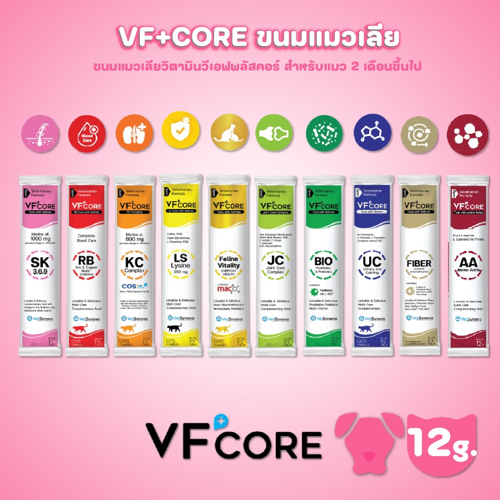 [ปลีก 1 ซอง] VF Core ขนมแมวเลีย วีเอฟพลัสคอร์ วิตามินรูปแบบขนมแมวเลีย ขนาด 12 กรัม | Shopee Thailand