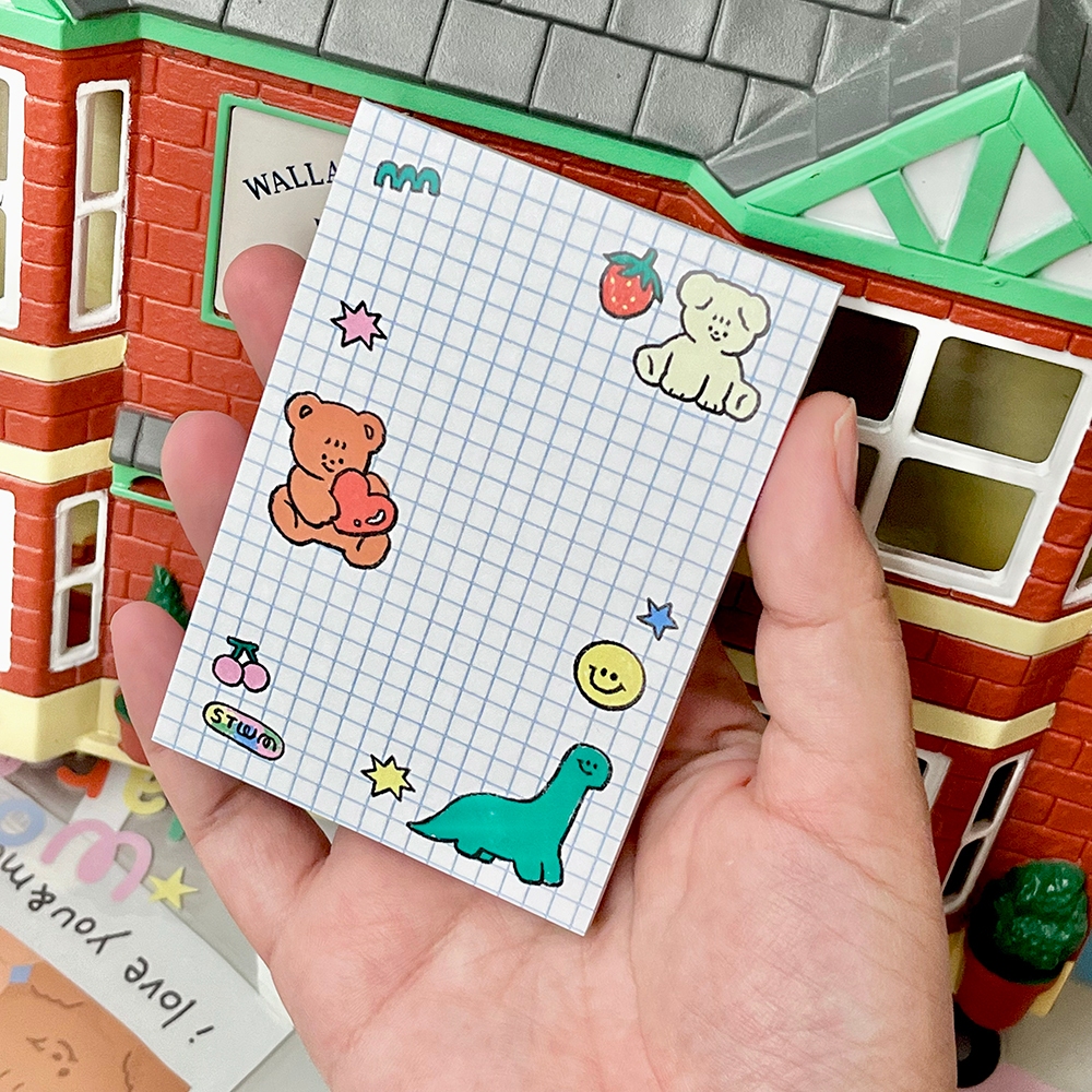 Friends grid memopad กระดาษโน้ตลายตารางพร้อมหมีเท๊ดดี้ไดโนและบิงบิงสุด ...