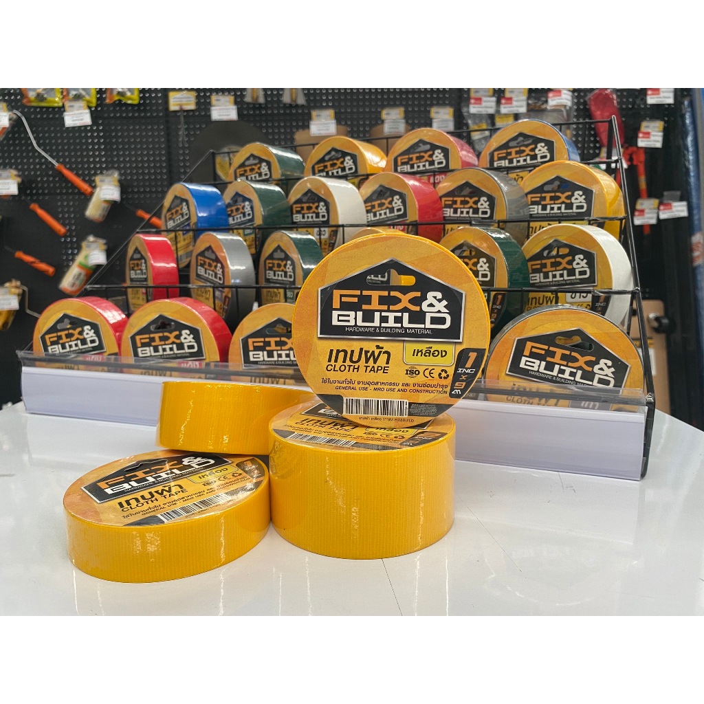 เทปผ้า สีเหลือง FIX&BUILD เทปผ้า เทปแล็คซีน เหนียว! ทนทาน กันน้ำ ติดได้ ...