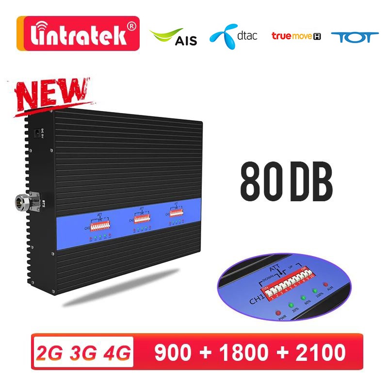 Lintratek 80dB เครื่องขยายสัญญาณที่ทรงพลัง 2G 3G 4G Tri Band GSM 900 1800 2100 โทรศัพท์มือถือ ...