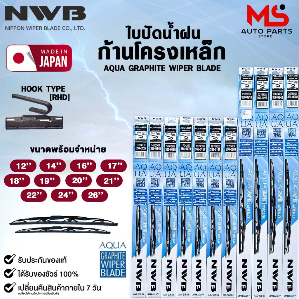 NWB ใบปัดน้ำฝน โครงเหล็ก ขนาด 12-26 นิ้ว รุ่น AQUA GRAPHITE WIPER BLADE เอ็นดับเบิลยูบี | Shopee ...