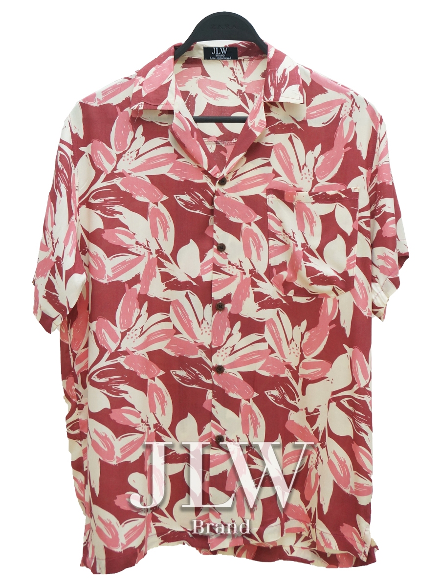เสื้อฮาวาย ลายใบล้วน ชมพู ผ้านิ่ม M L XL Oversize คอฮาวาย JLW BRAND ...