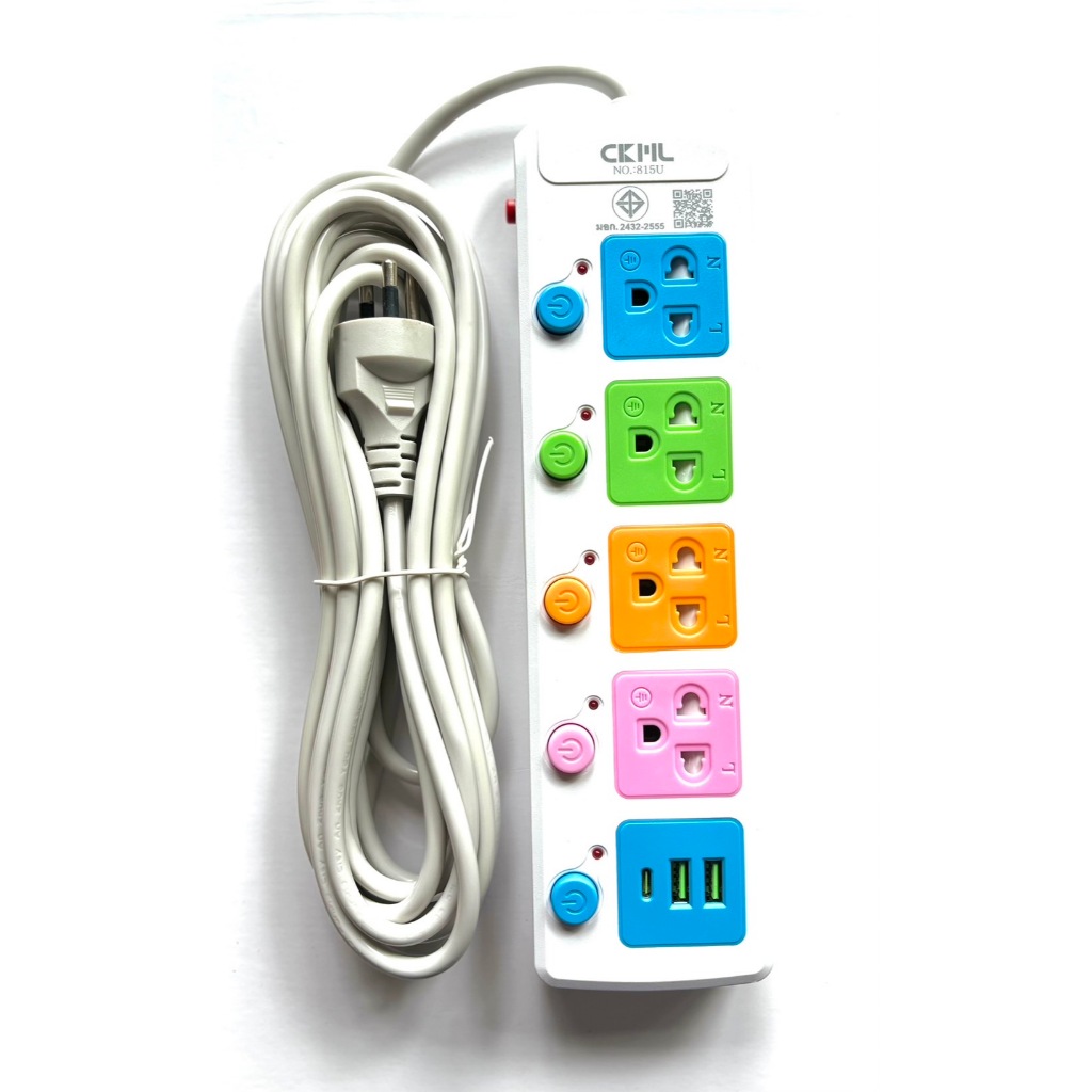 ปลั๊กไฟคุณภาพสูง CKML รุ่น 815U 5 ช่อง มีช่องเสียบ USB A และ USB C ...