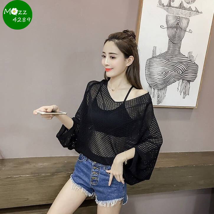 MQzz4289 *พร้อมส่ง* เสื้อคลุมตาข่าย กันแดดกันลม ใส่กับสายเดี่ยวตัวเก่ง ...