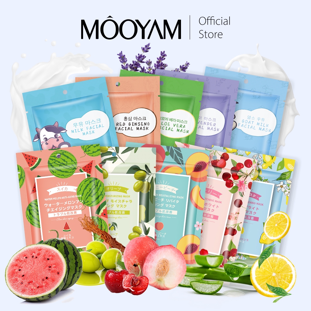 MOOYAM 【10pcs】Moisturizing Face Mask ธรรมชาติอินทรีย์พืชผลไม้มาร์คหน้า ...
