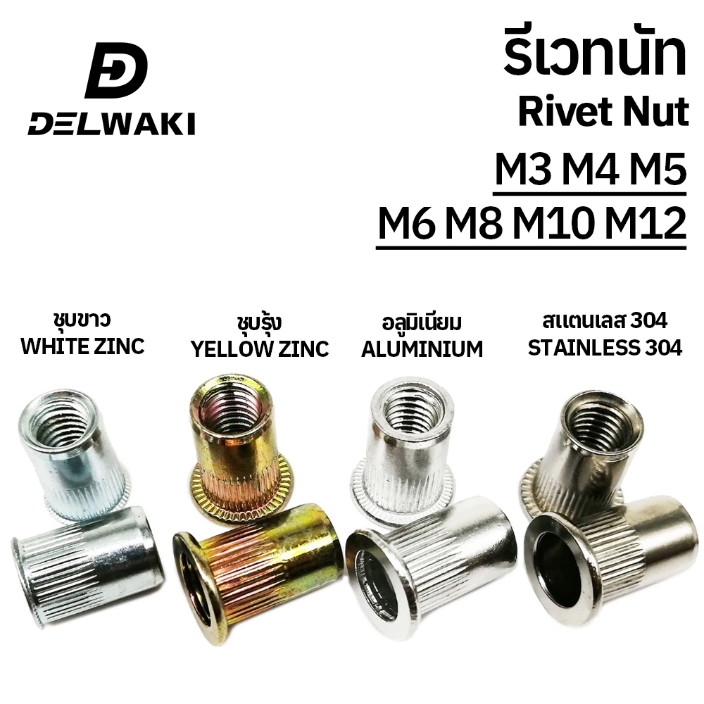 100 ตัว รีเวทนัท ชุบรุ้ง Yellow Zinc M3 M4 M5 M6 M8 M10 M12 Rivet Nut White Zinc | Shopee Thailand
