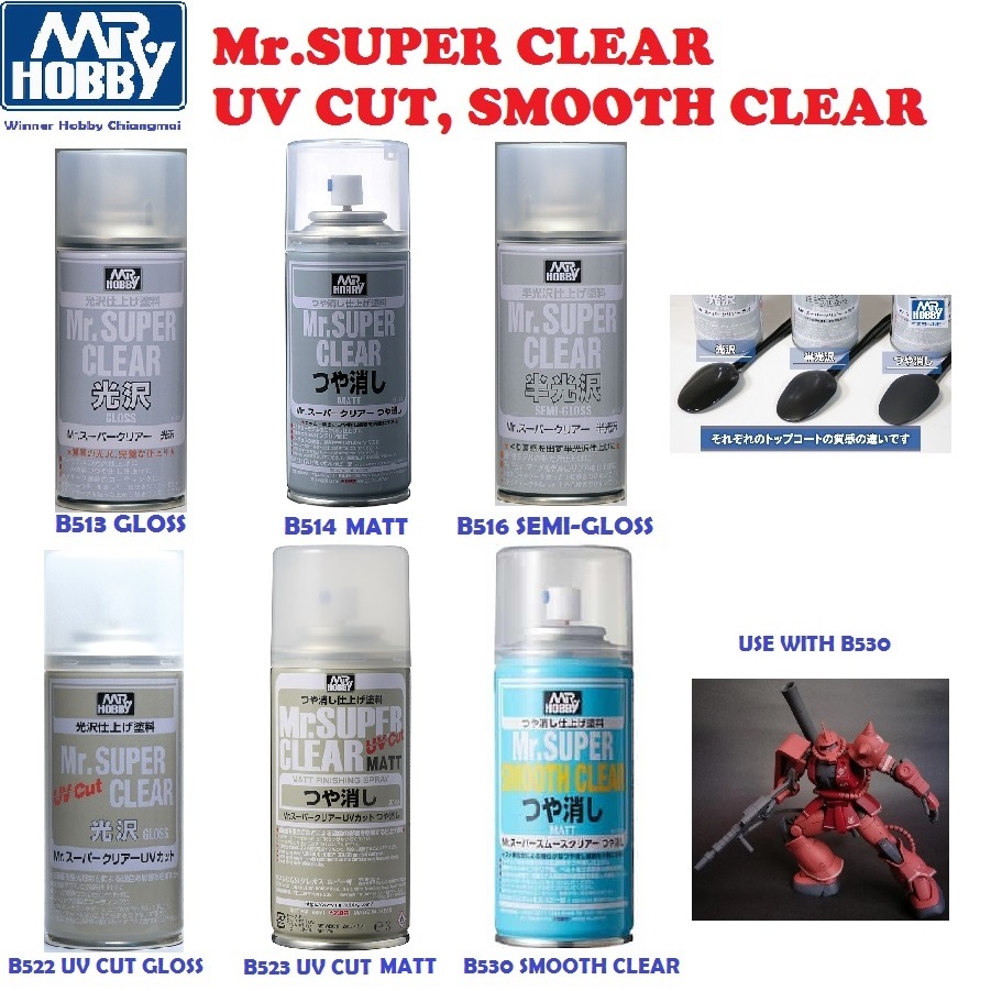Mr TOPCOAT MR.SUPER CLEAR B513 GLOSS, B514 MATT, B516 SEMI-GLOSS, B522 UV CUT GLOSS, B523 UV CUT ...