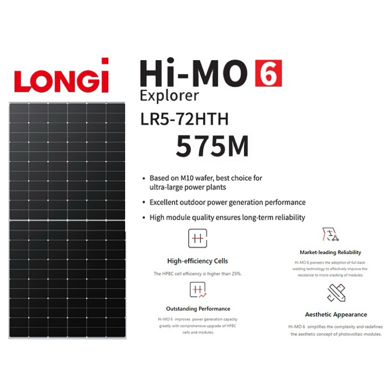 LONGI แผงโซลาร์เซลล์ ขนาด 575W Mono Crystalline Half Cell Tier 1 Brand ...