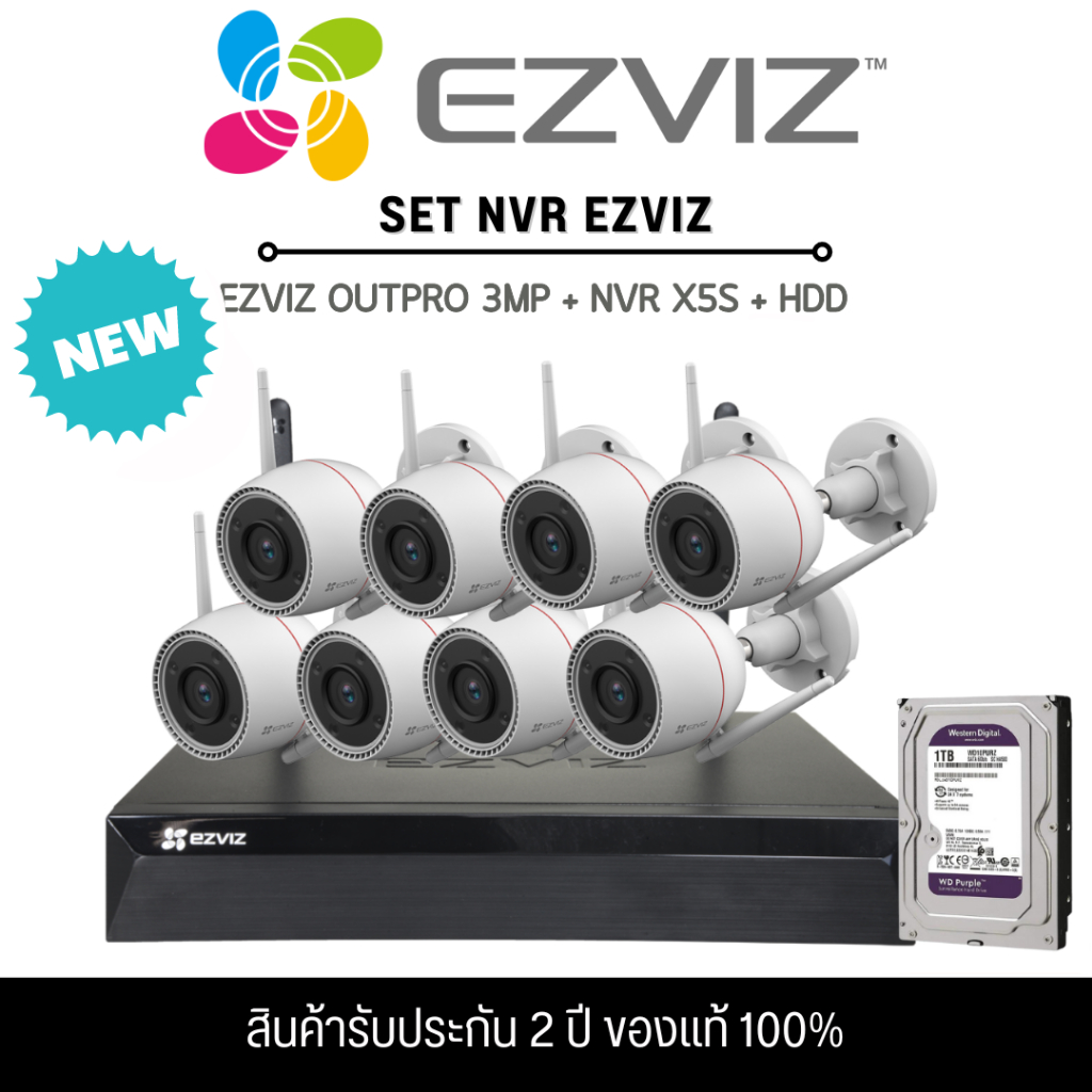 SET EZVIZ กล้อง EZVIZ OutPro รุ่น CS-C3TN 3MP เครื่องบันทึก รุ่น NVR X5S CS-X5S-R100-8W | Shopee ...