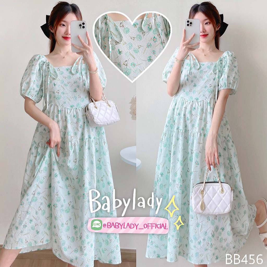 BB 456 ชุดเดรสคลุมท้องแฟชั่นสไตล์เกาหลี เนื้อผ้าโพลีเอสเตอร์มีเทคเจอร์ ...