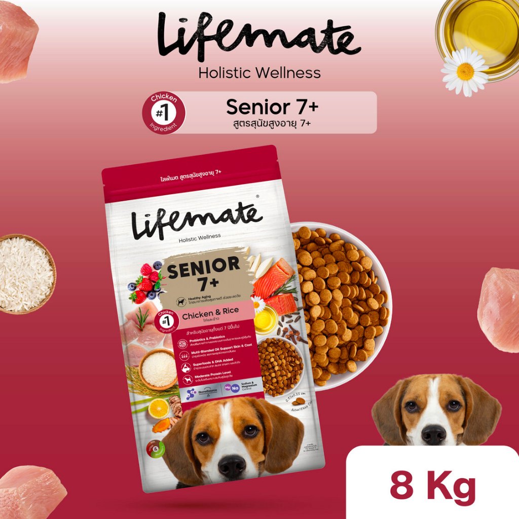 Lifemate Senior Dog 7+ อาหารสุนัข สูตรสุนัขสูงอายุ ขนาด 8kg | Shopee Thailand