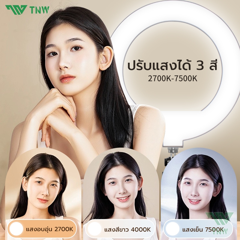 TNW 10นิ้ว LED ไฟวงแหวน ชุดไฟไลฟ์สด+พร้อมขาตั้ง2.1m ปรับได้3สี ปรับได้ ...