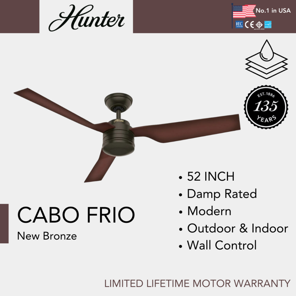 Hunter Fan พัดลมเพดาน รุ่น Cabo Frio - New Bronze 52" Outdoor Damp ...