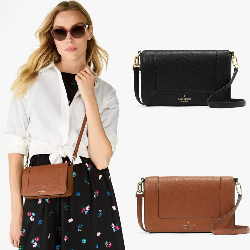 Kate Spade Lena Small Flap Pebble Leather Crossbody Bag KH784 | Shopee ...