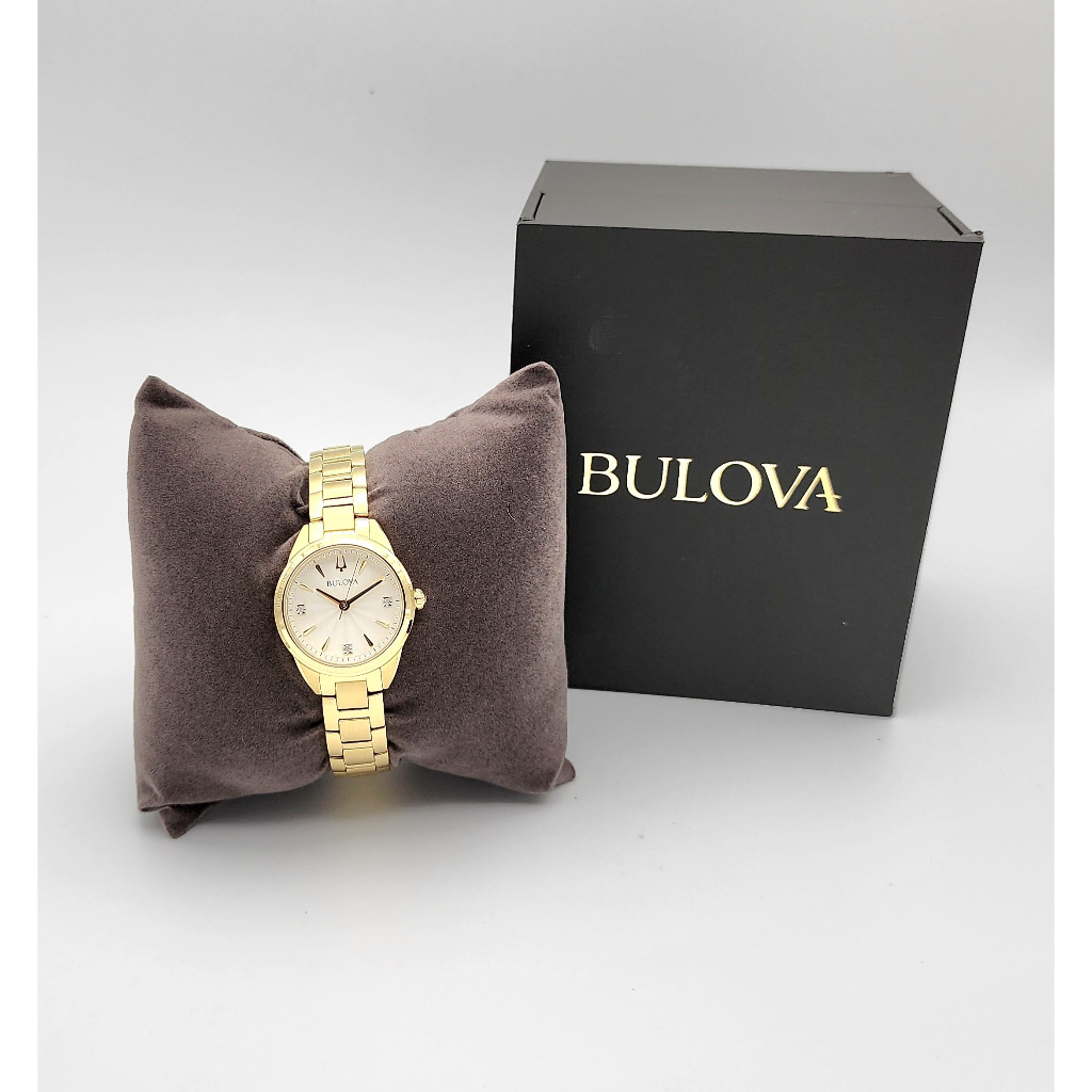 นาฬิกา BULOVA WOMEN'S 97P150 QUARTZ WHITE DIAL GOLD TONE STAINLESS ...