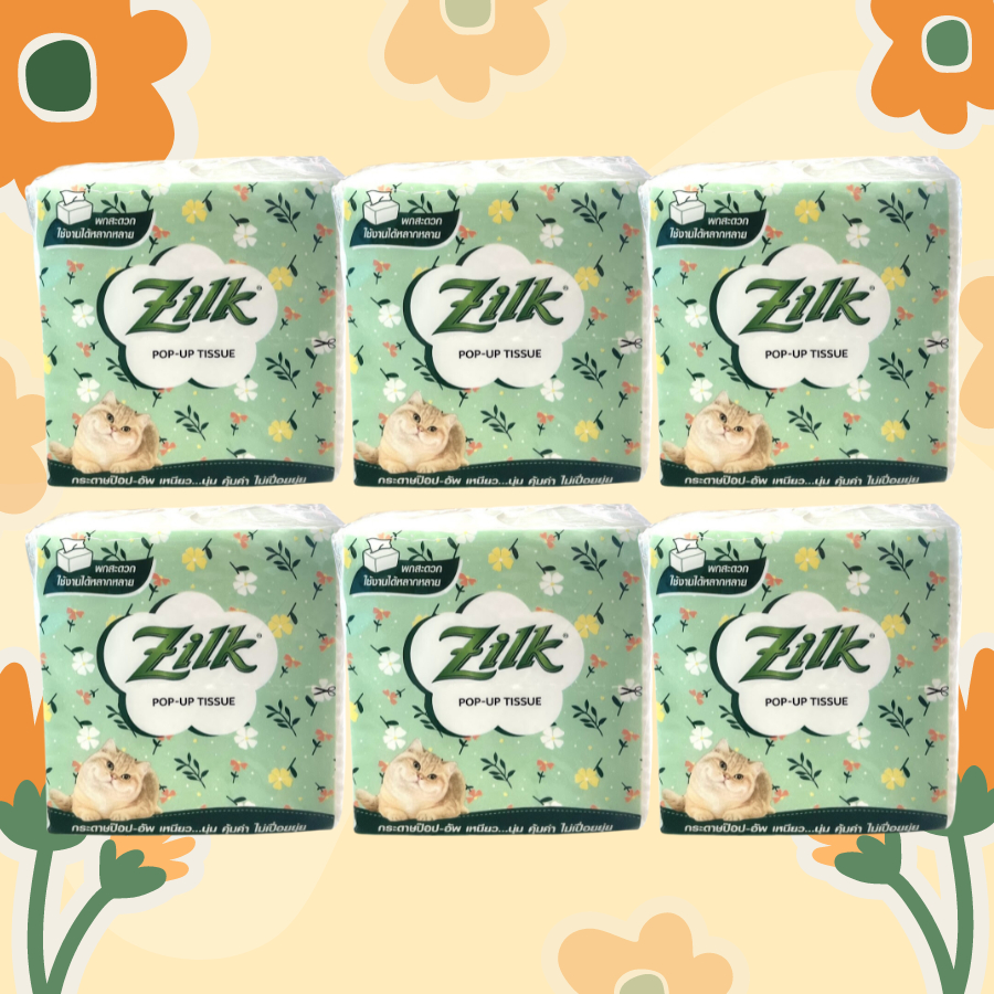 (6 ห่อ) กระดาษทิชชู ซิลค์ Zilk Pop Up Cellox ป๊อบอัพ บาย เซลล็อกซ์ 50 แผ่น (เขียว) ทิชชู่ ...