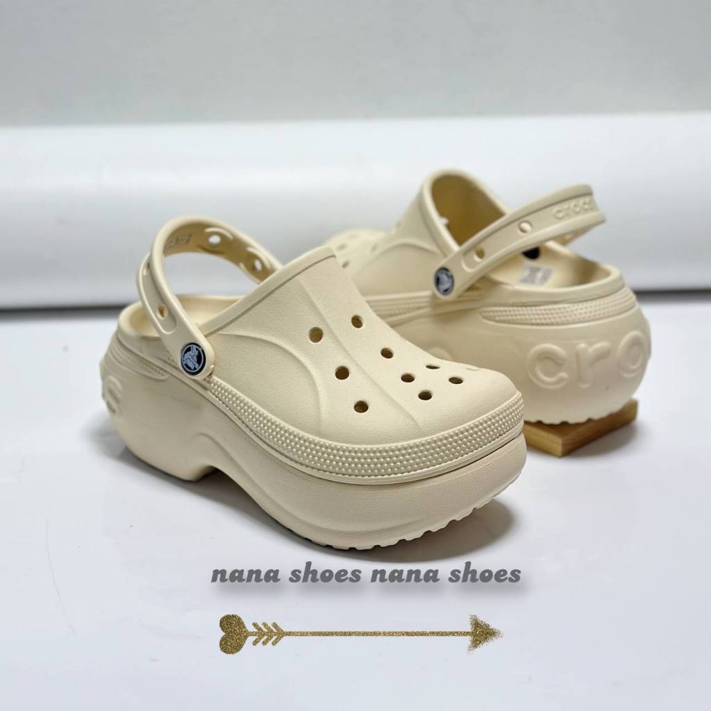 รองเท้า Crocs Bella Clog ส้นสูง สําหรับผู้หญิง รองเท้าชายหาด ยกระดับกันลื่น มีไซส์ W5--W9 ...