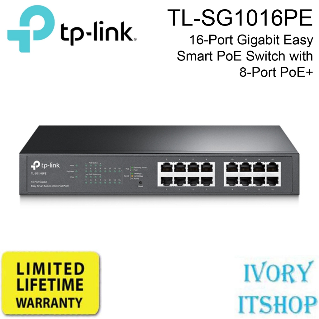 TP-LINK TL-SG1016PE 16-Port Gigabit Easy Smart PoE Switch with 8-Port ...