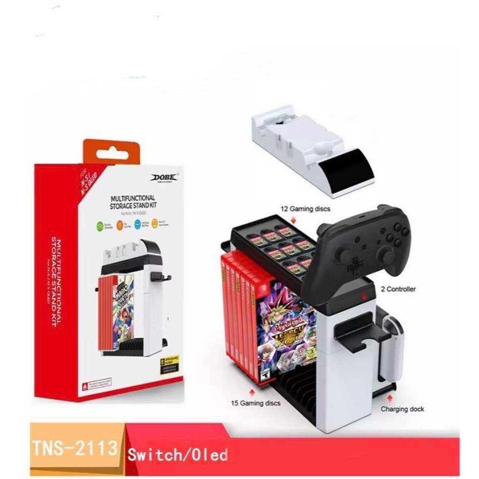 SwitchOLED NS ชั้นวางแผ่น6-in-1 มัลติฟังก์ชั่นอเนกประสงค์พร้อมที่ชาร์จซึ่งสามารถเก็บการ์ดเกมได้ ...