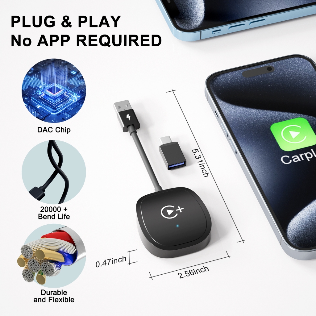 ANYTROX Wireless CarPlay Adapter สำหรับ Phone pple CarPlay Dongle ...