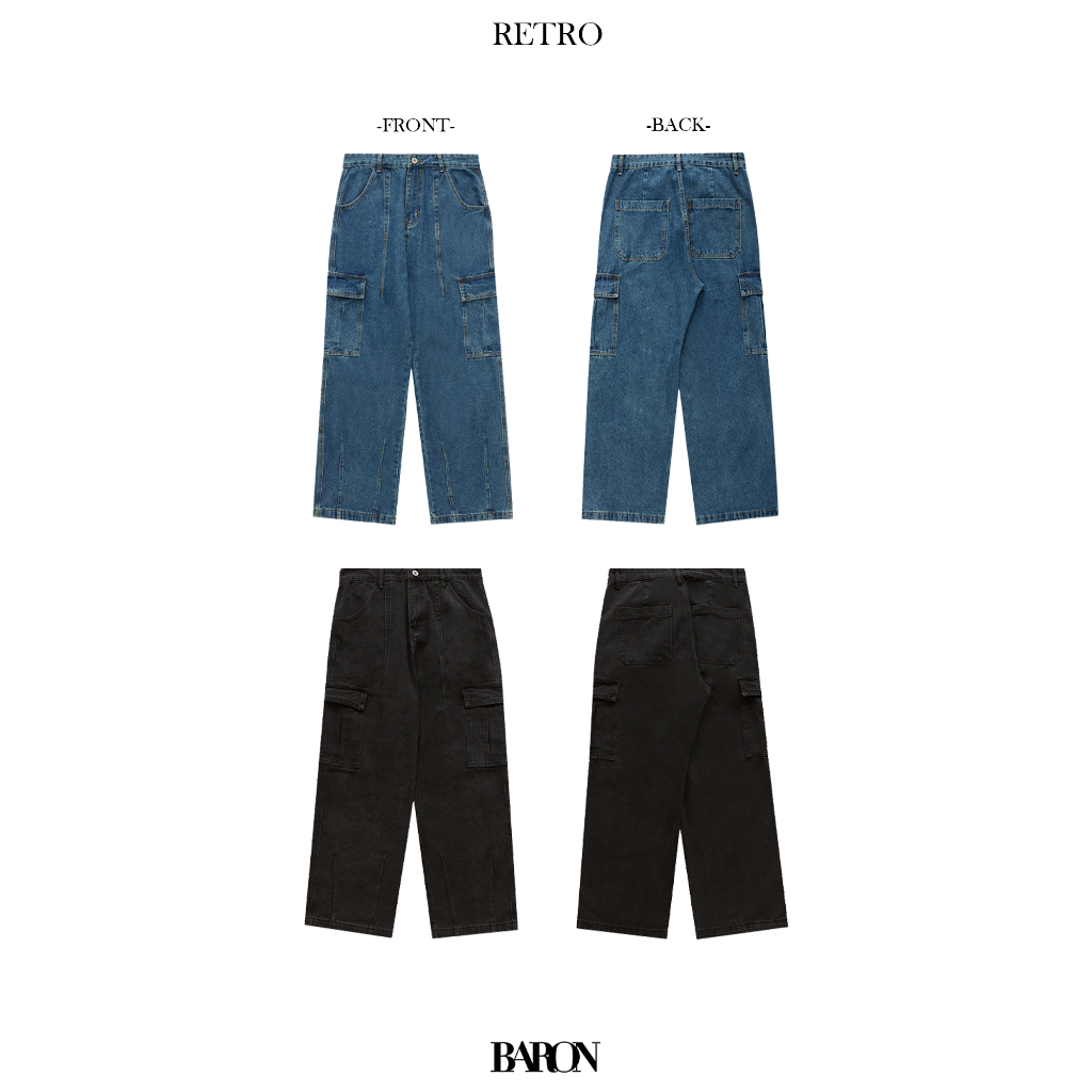 BARON Retro Workwear Jeans กางเกงยีนส์ทรงคาร์โก้สไตล์อเมริกันย้อนยุค ...
