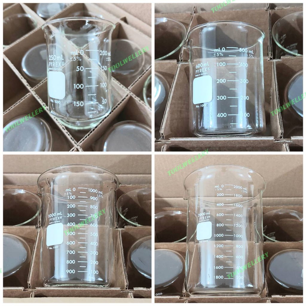 บีกเกอร์แก้ว Pyrex เยอรมัน 250ml, 600ml,1000ml, 2000ml | Shopee Thailand