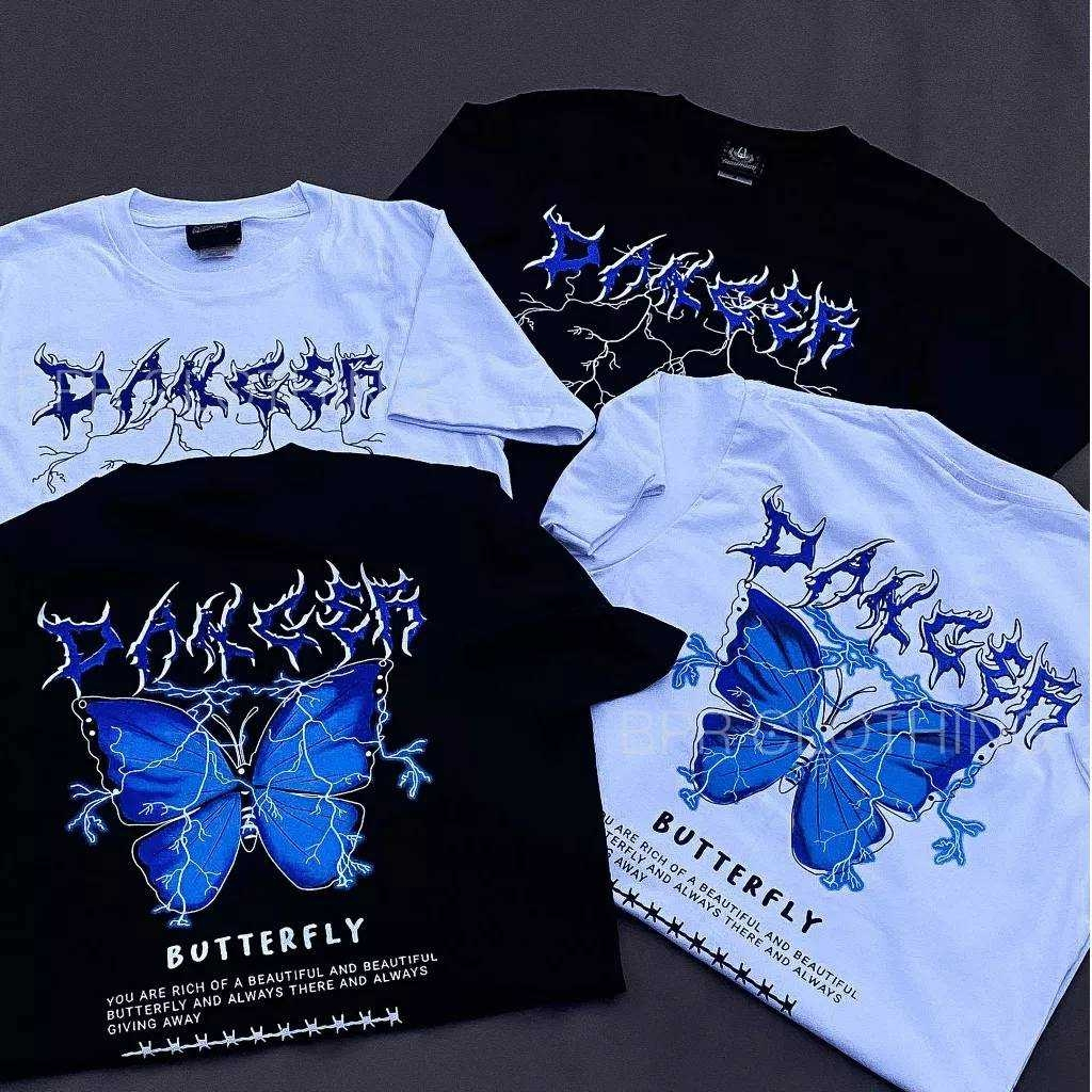 เสื้อยืดคู่รัก คอกลม แขนสั้น สกรีนลายหน้า-หลัง ลายผีเสื้อ ES16 | Shopee Thailand