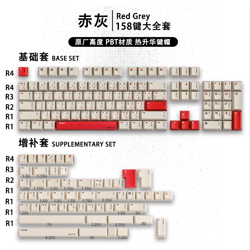 (พร้อมส่งทันที) Keycap Red Gray Theme 124 คีย์ ภาษาอังกฤษ-ญี่ปุ่น (PBT ...