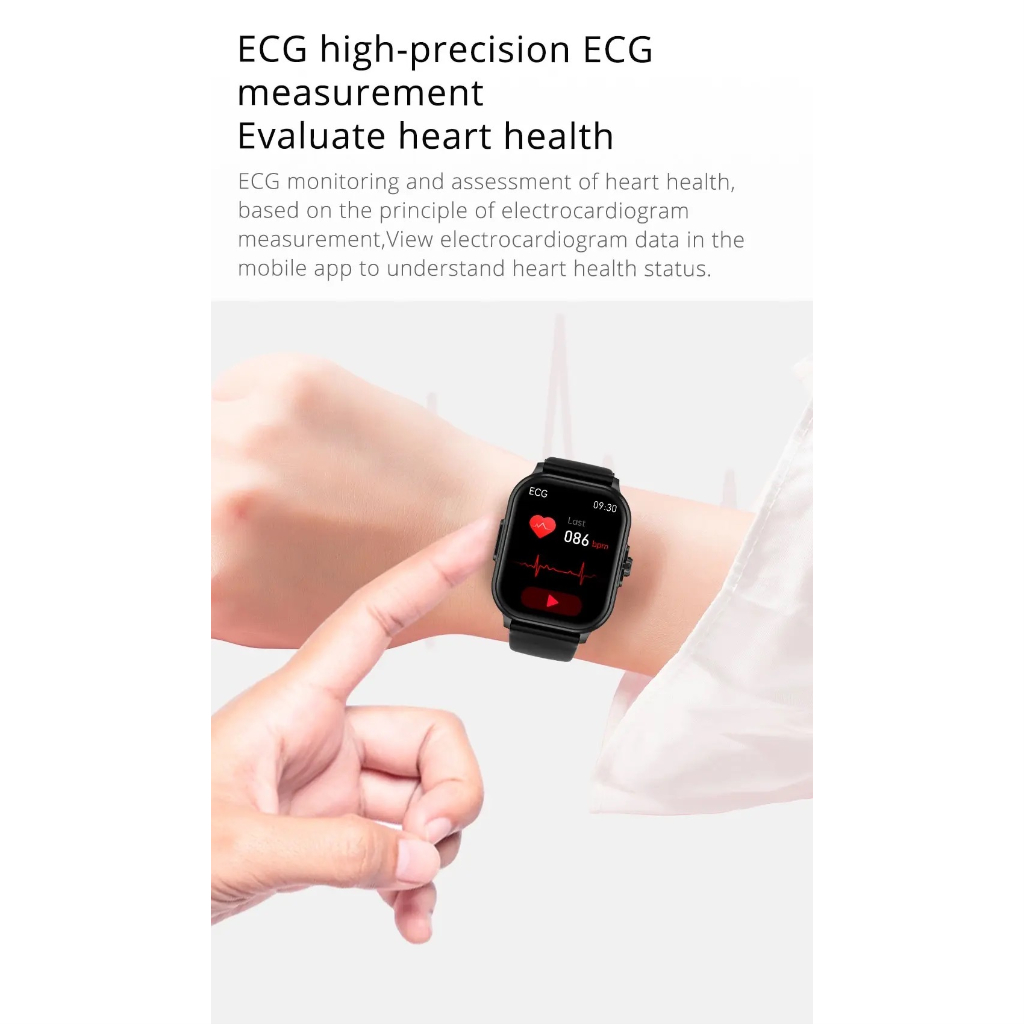 นาฬิกาอัจฉริยะ Kawa E02 วัดน้ำตาลในเลือด ECG วัดอัตราการเต้นหัวใจ กันน้ำ วัดแคลลอรี่ รองรับภาษา ...