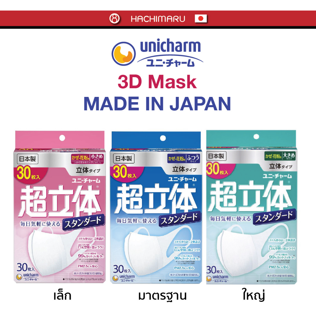 หน้ากาก Unicharm : Super 3D Mask 3D - Standard Type 30 ชิ้น – Made in JAPAN | Shopee Thailand