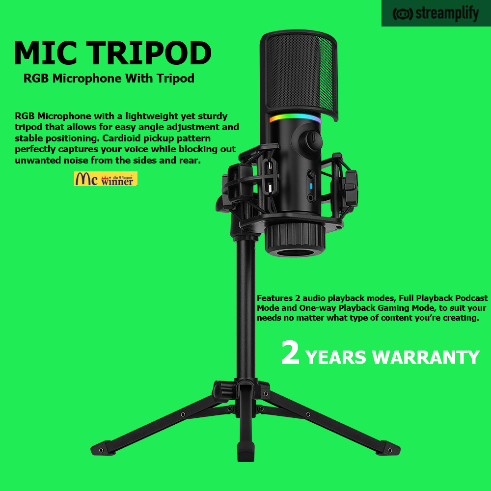 ไมโครโฟน STREAMPLIFY RGB Microphone With Tripod audio playback modes ...