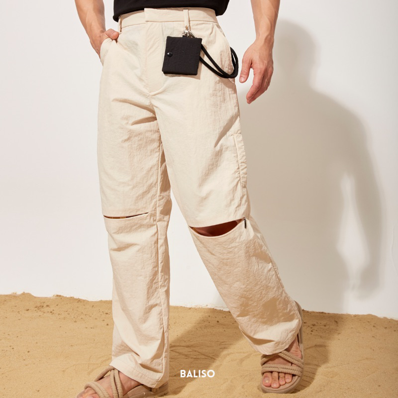 BALISO bubble slid pant กางเกงขายาวผ่าเข่า ขากระบอก | Shopee Thailand