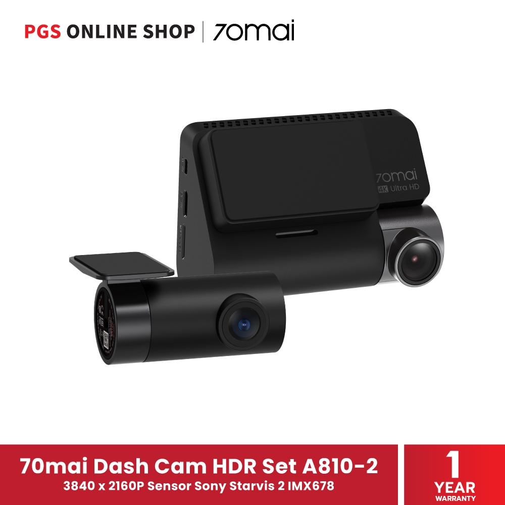 70mai Dash Cam HDR Set A810-2 เซ็ตกล้องติดรถยนต์ หน้า-หลัง ความละเอียด 4K (3840x2160P) Sensor ...