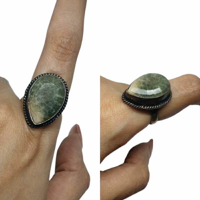 แหวนหินหยกแท้ หินเจียระไน ขนาดฟรีไซส์ Genuine Natural Faceted Green ...