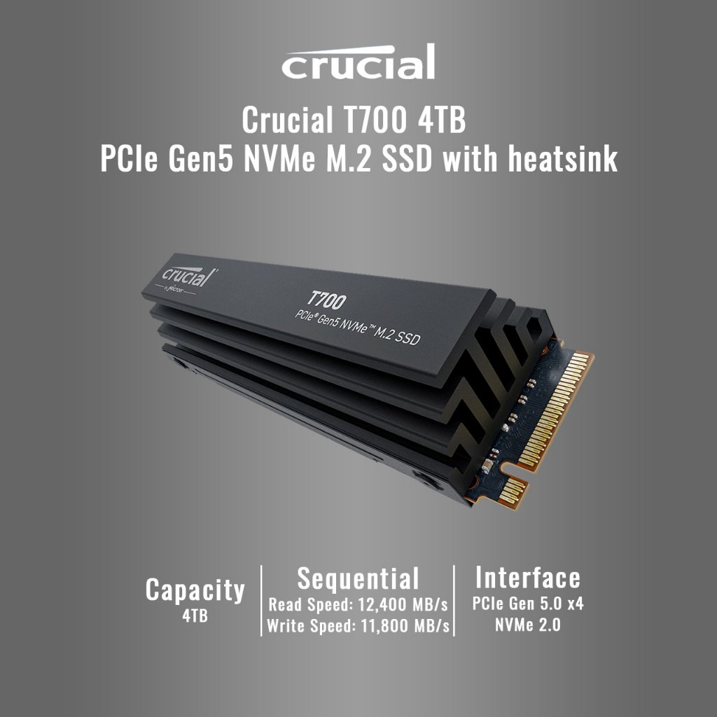 Crucial T700 4TB Gen5 M.2 SSD with heatsink 12,400 MB/s | Shopee Thailand