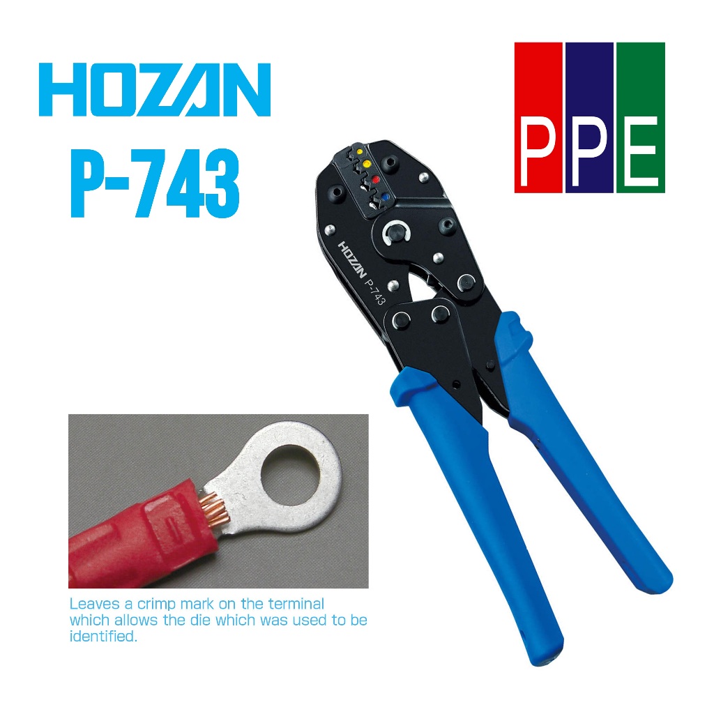 P-743 [HOZAN] คีมย้ำหางปลาหุ้มฉนวน 0.3 / 0.5 / 1.25 / 2mm.² Insulated terminal crimping tool ...