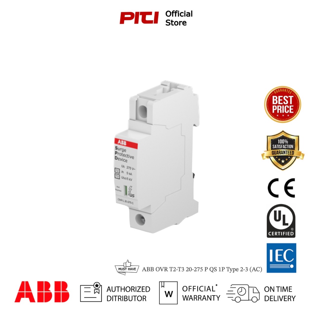 ABB OVR T2-T3 20-275 P QS 1P Type 2-3 (AC) Surge Protective Device (SPD) # 2CTB803871R2400 (Pre ...