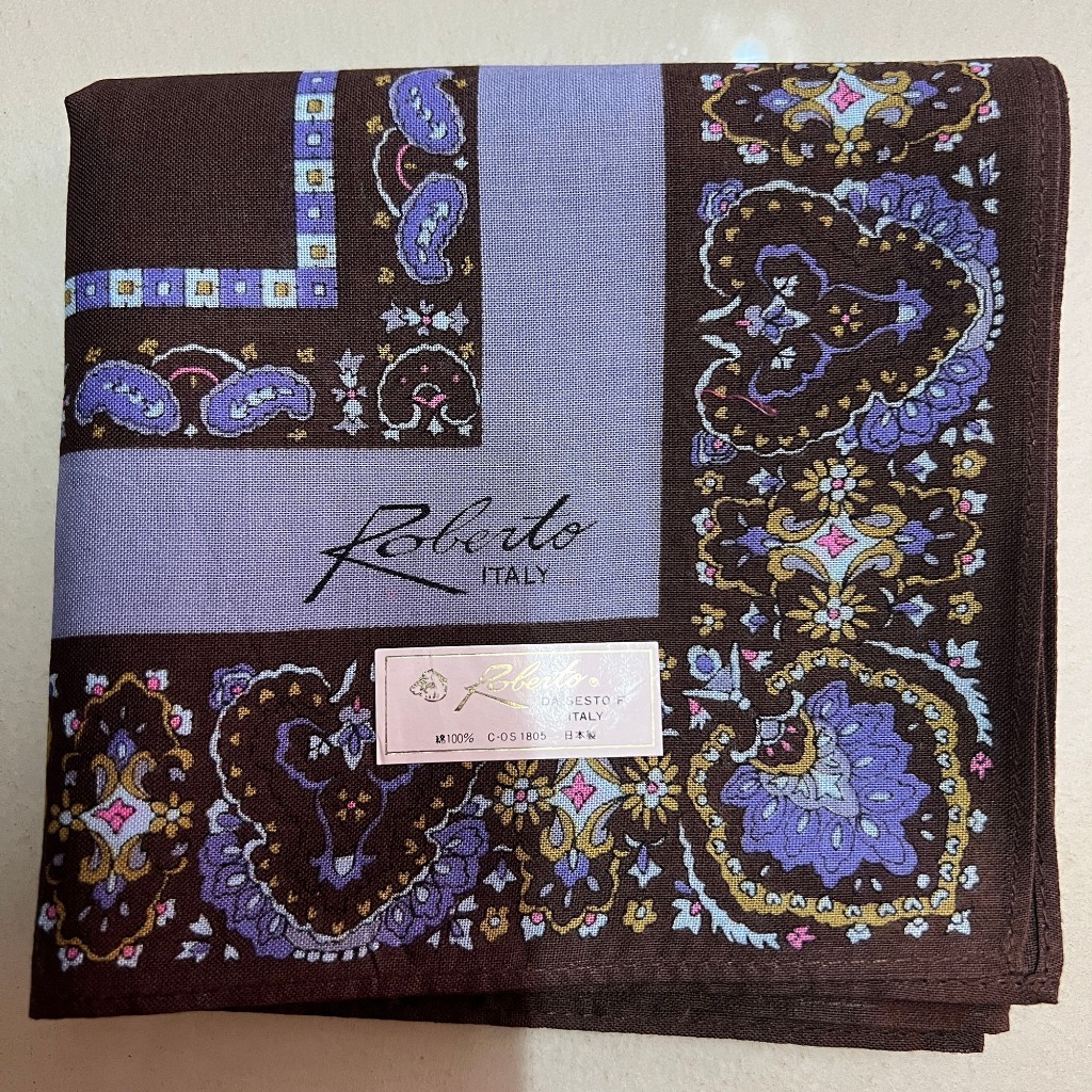 ผ้าเช็ดหน้า Japan Vintage ผู้ชาย แบรนด์เนมแท้ 100% ROBERTO ITALY สี ...