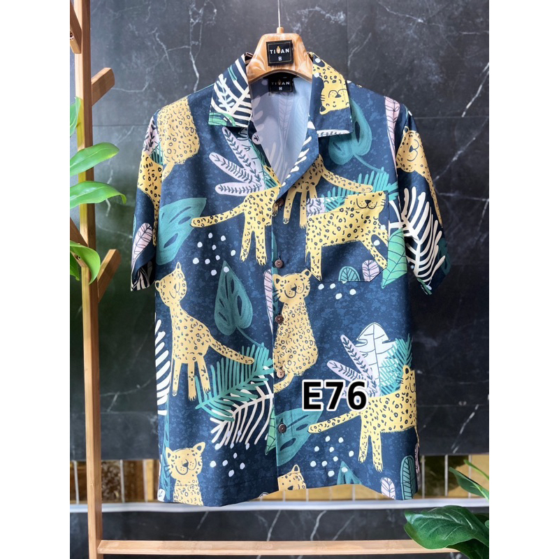 เสื้อเชิ้ตฮาวายลายเสือเหลืองพื้นเขียวE76 | Shopee Thailand