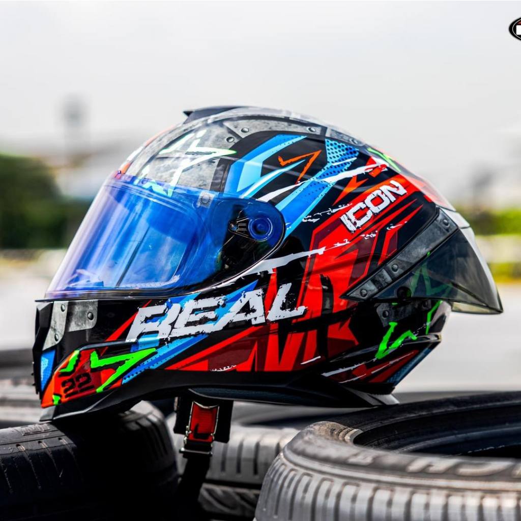 หมวกกันน็อค REAL Falcon ICON ลายใหม่ ชิลด์หน้าปรอทน้ำเงิน รองรับ ...