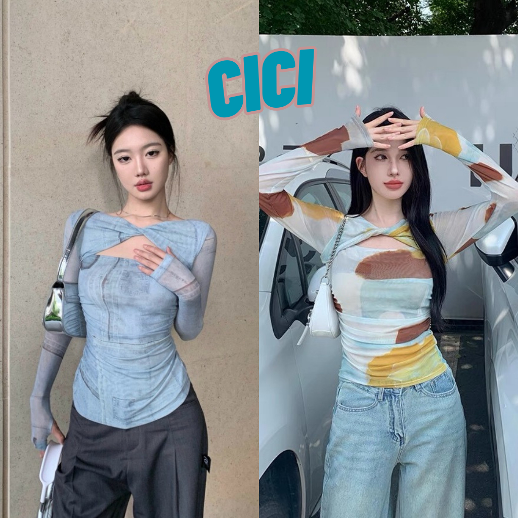 ส่งทันที Cici(NO. J756)เสื้อซีทรูแขนยาว ดีเทลเว้าอกหน้าหลังจ้ำด้านข้าง สีสันสวยงาม สไตล์สาวแซ่บ ...