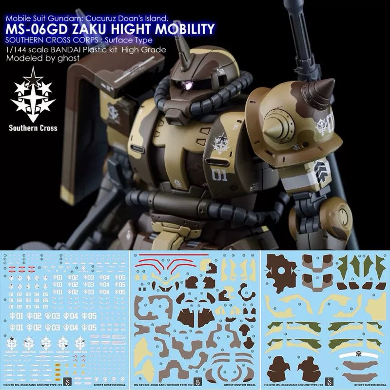 ⬛️ดีคอลน้ำ GHOST HG GTO DECAL MS-06GD ZAKU GROUND TYPE 1 ชุด มี 3 แผ่น ...