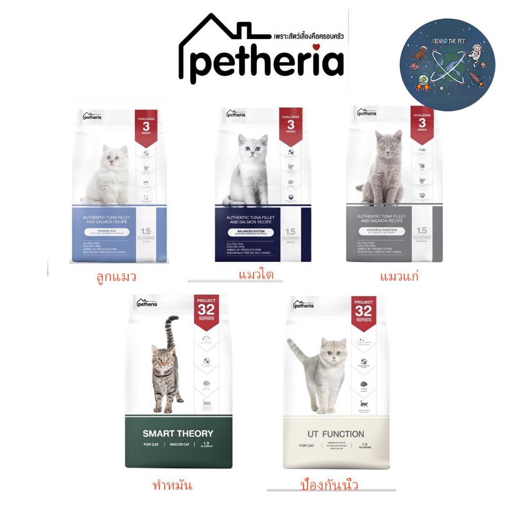 ใหม่ Petheria อาหารแมว เพ็ทเทอเรีย กลูเตนฟรี ไม่ผสมแป้งข้าวโพด ขนาด 1.5 ...