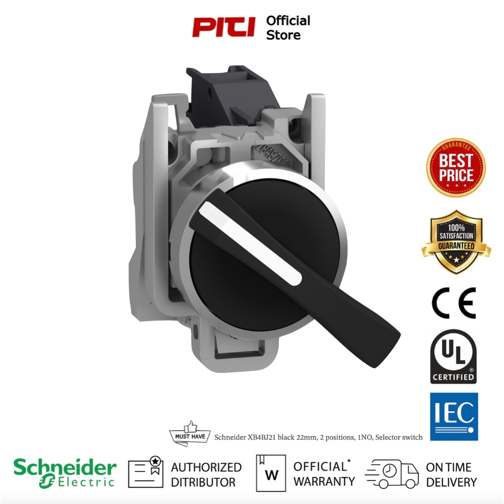 Schneider XB4BJ21 black 22mm, long handle, 2 positions, stay put, 1NO, Selector switch สวิตซ์ซี ...