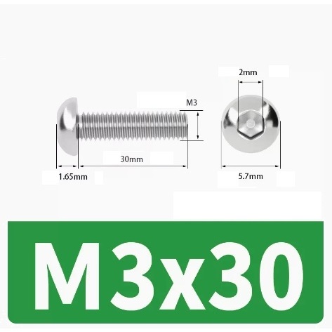 M3x30 หัวจมกลม น็อต สกรู สแตนเลส 304 เกลียวมิล SUS304 หัวหมวก 5ชิ้น/แพค ...