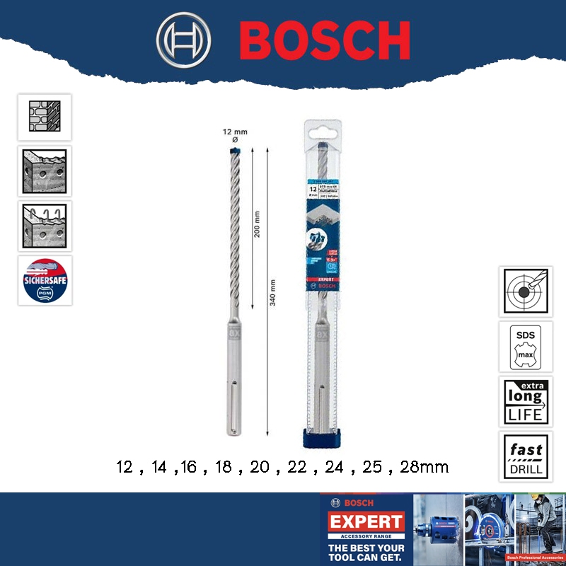 BOSCH ดอกสว่านเจาะปูน EXPERT SDS MAX-8X HAMMER DRILL BIT | Shopee Thailand