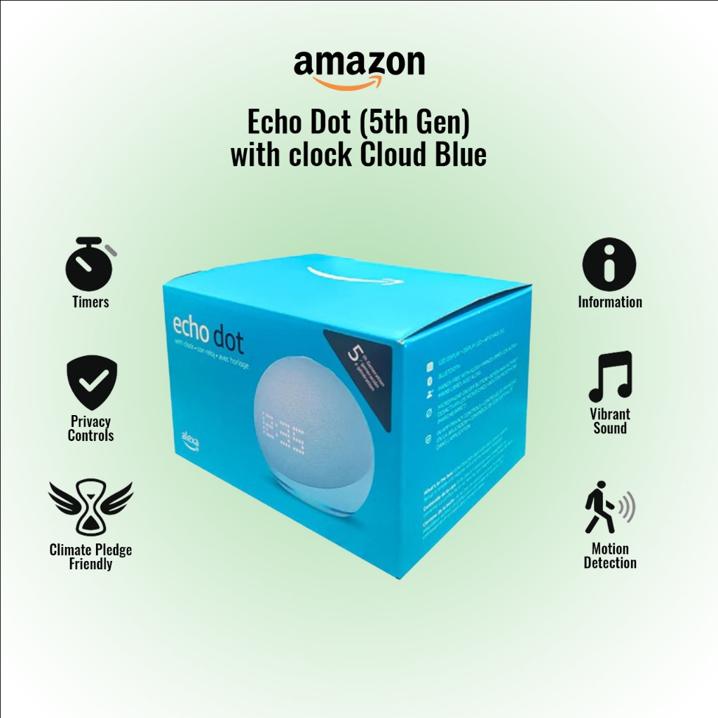 Echo Dot (5th Gen, 2022) with clock Cloud Blue | Shopee Thailand