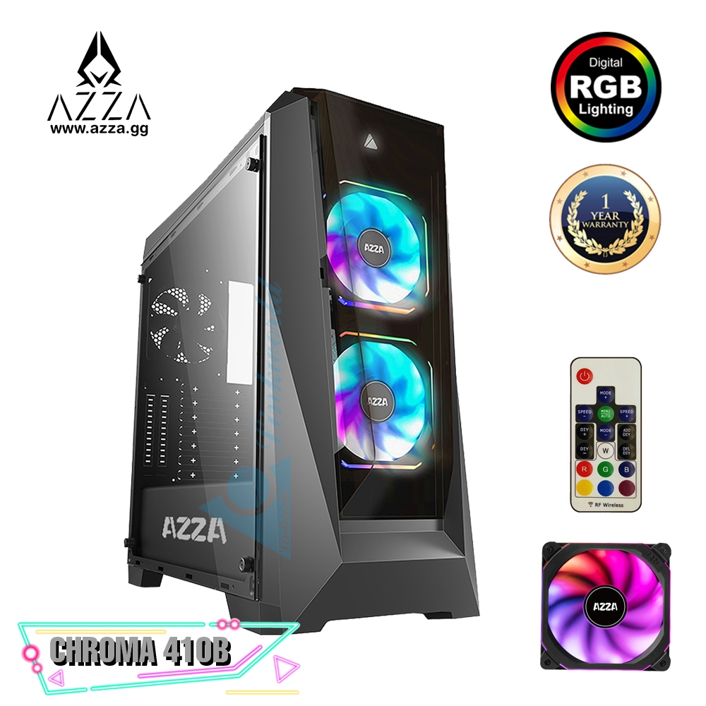 AZZA Mid Tower Tempered Glass RGB Gaming Case Chroma 410B - Black ...