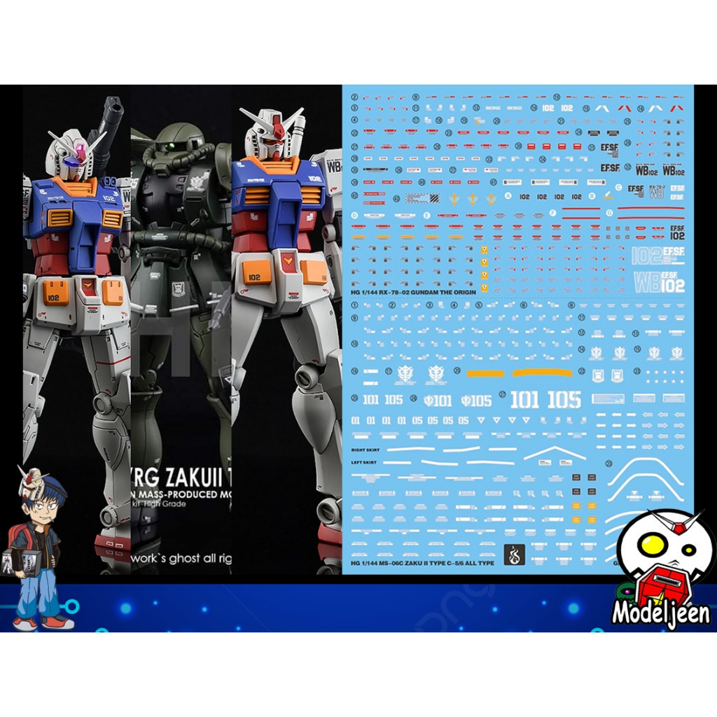 (Ghost Decal) Water Decal 053 HG1/144 Gundam Rx-78-2(Origin) & Zaku II ...