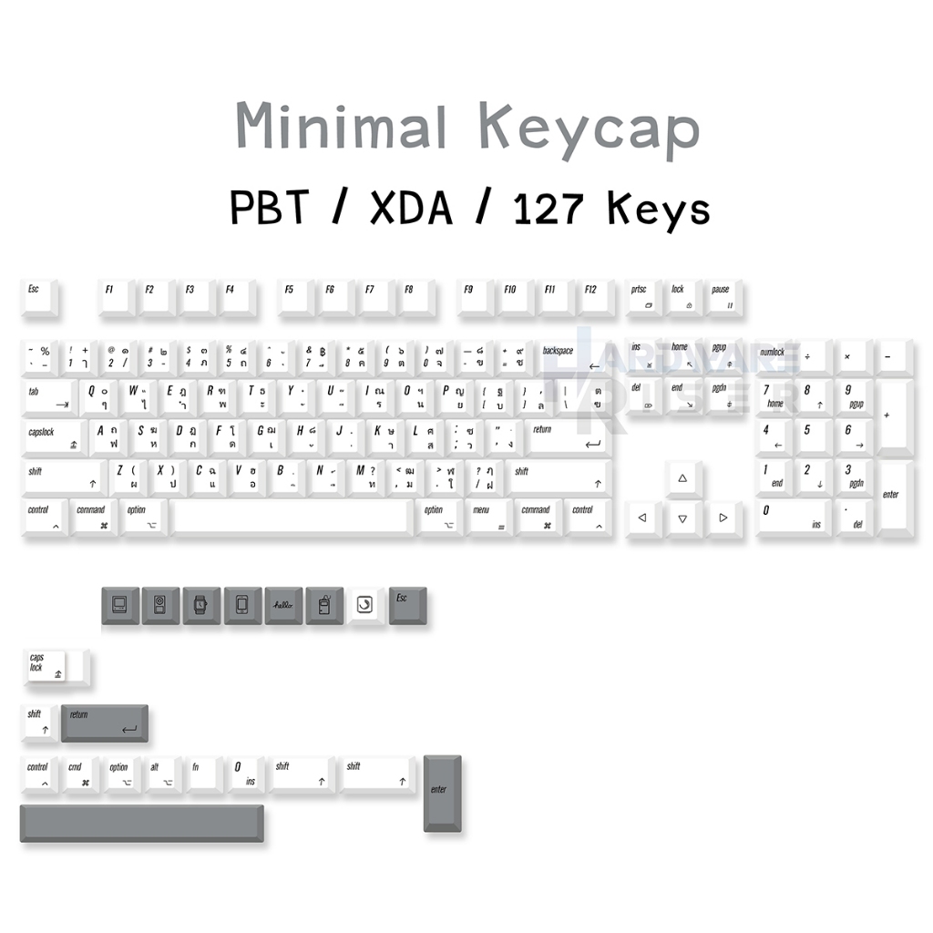 Minimal Keycap Set / PBT - XDA Profile / 127 Keys คีย์แคปภาษาไทย ภาษาอังกฤษ สำหรับ Mechanical ...